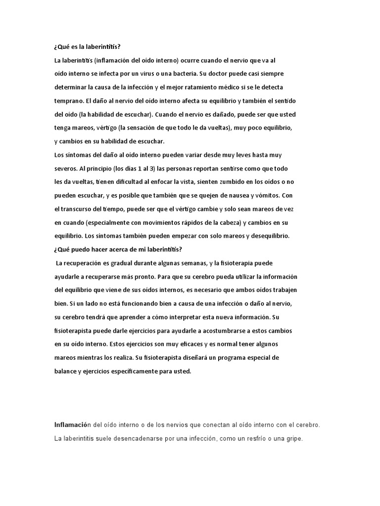 Laberintitis: Causas, Síntomas y Tratamiento | PDF | Oído | Tinnitus
