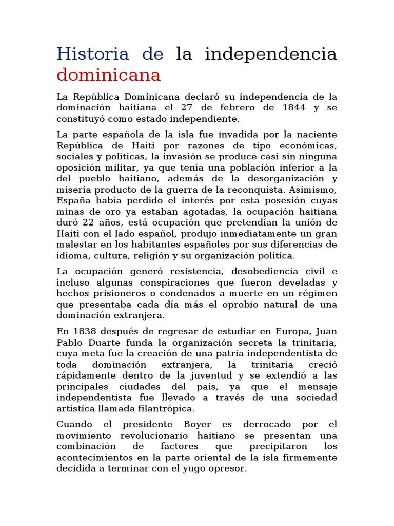 Historia de La Independencia Dominicana | Descargar gratis PDF ...