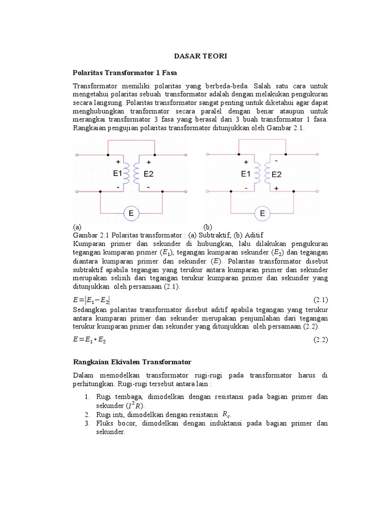 LAPORAN Mesin Listrik - Transformator 1 Fasa | PDF