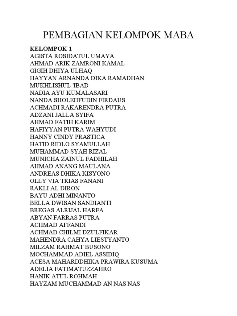 Pembagian Kelompok Maba | PDF