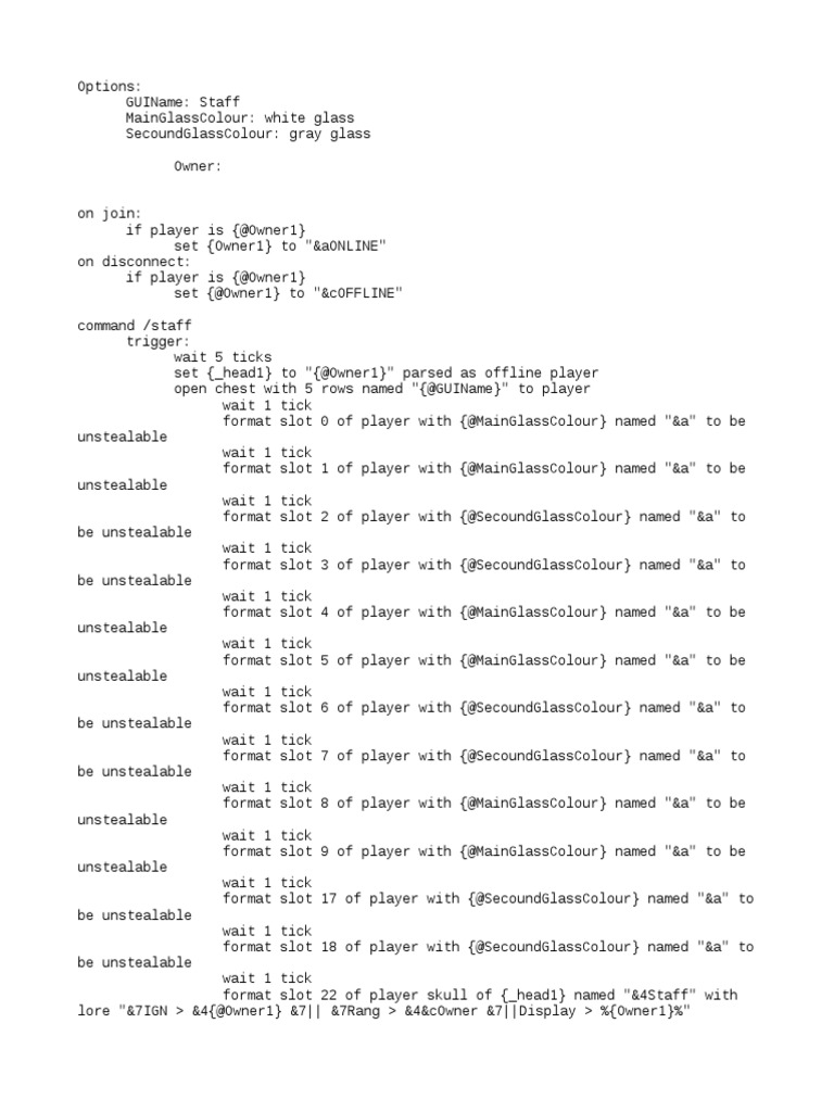 Minecraft Staff GUI Skript | PDF | Online And Offline | Wide Area Network