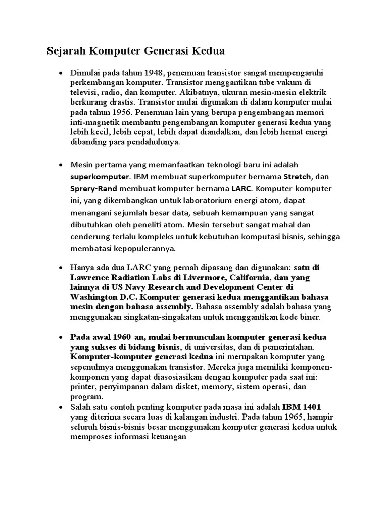 Sejarah Komputer Generasi Kedua | PDF