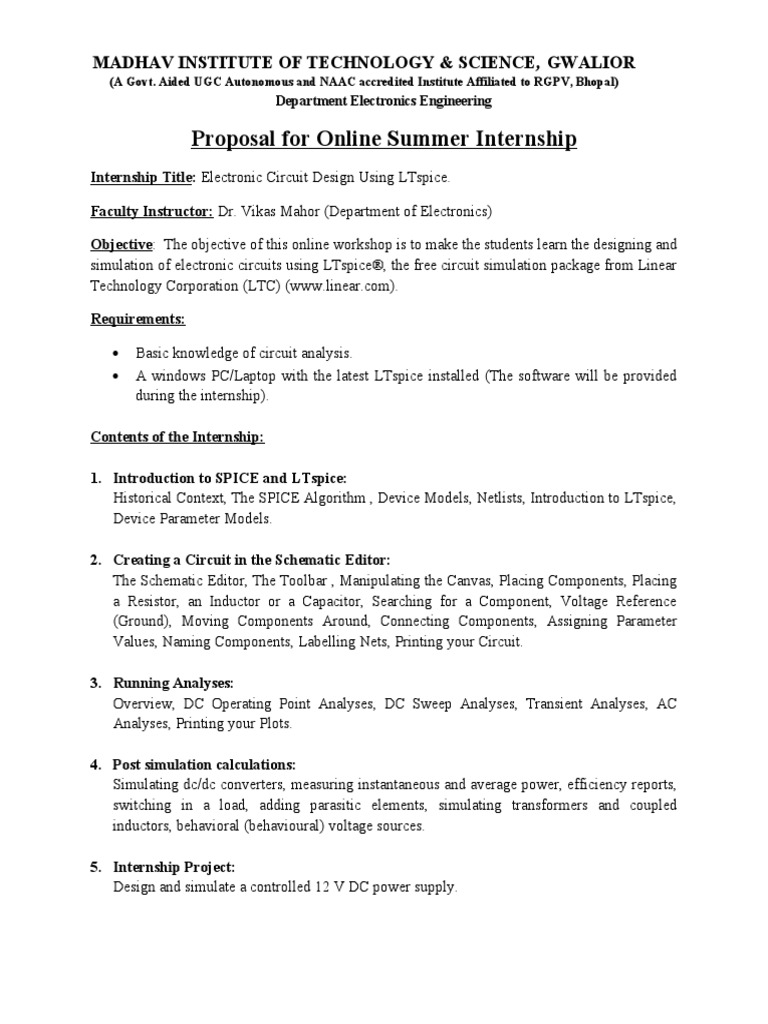 Proposal For Online Summer Internship: Madhav Institute of Technology ...