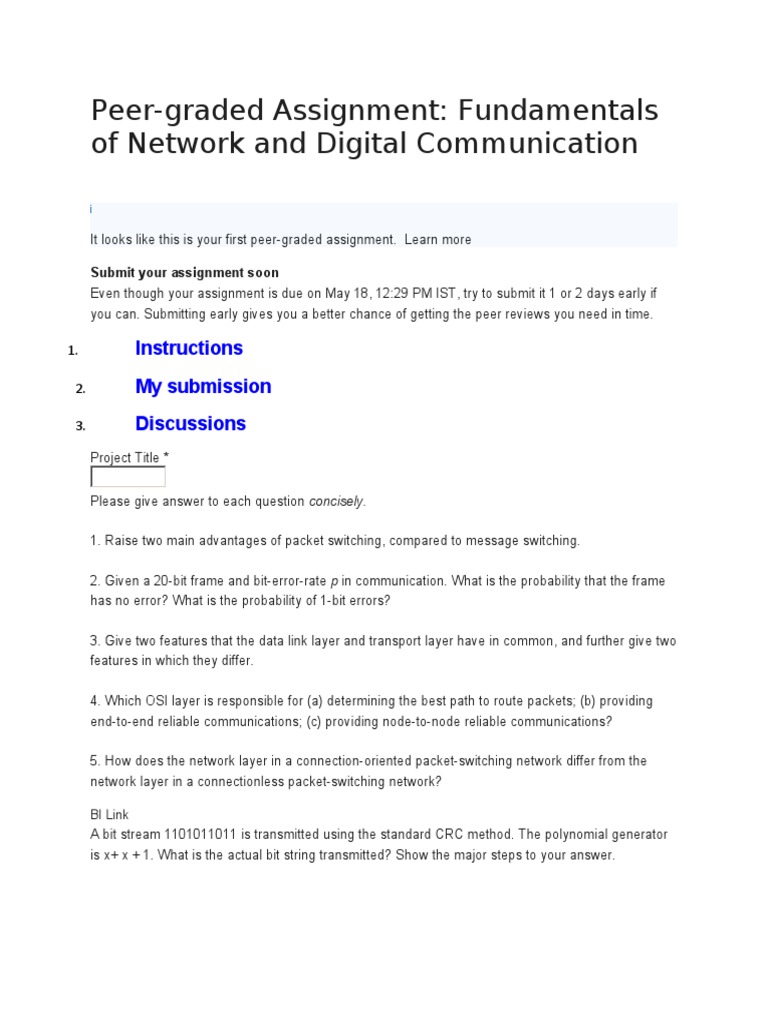 Peer-Graded Assignment: Fundamentals of Network and Digital Communication | PDF