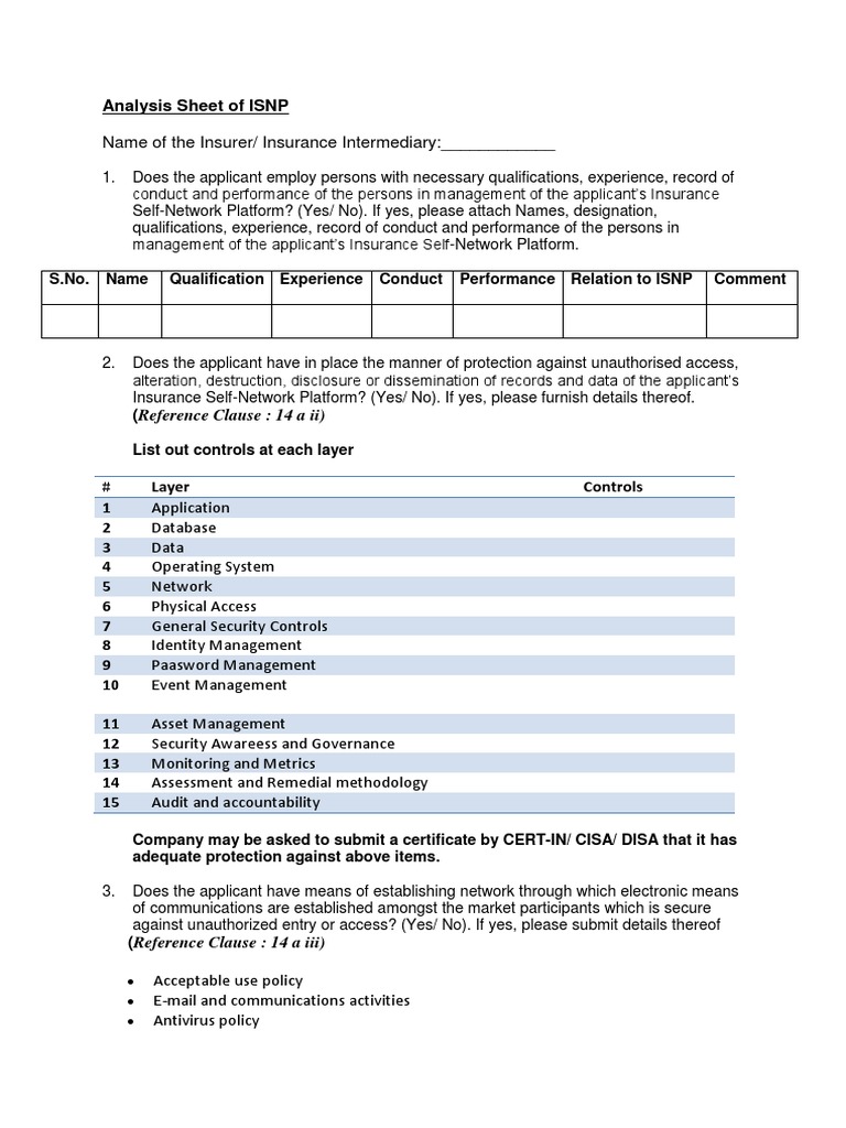 Analysis Sheet of ISNP: S.No. Name Qualification Experience Conduct ...