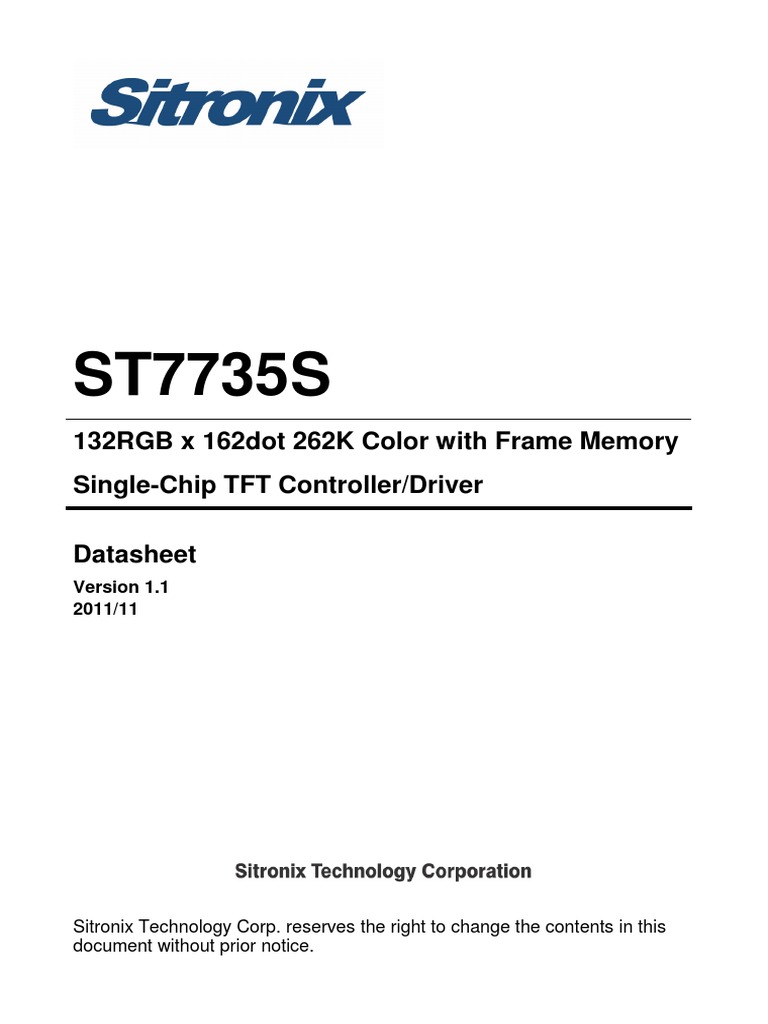 ST7735S 132RGB x 162dot 262K Color with Frame Memory Single-Chip TFT ...