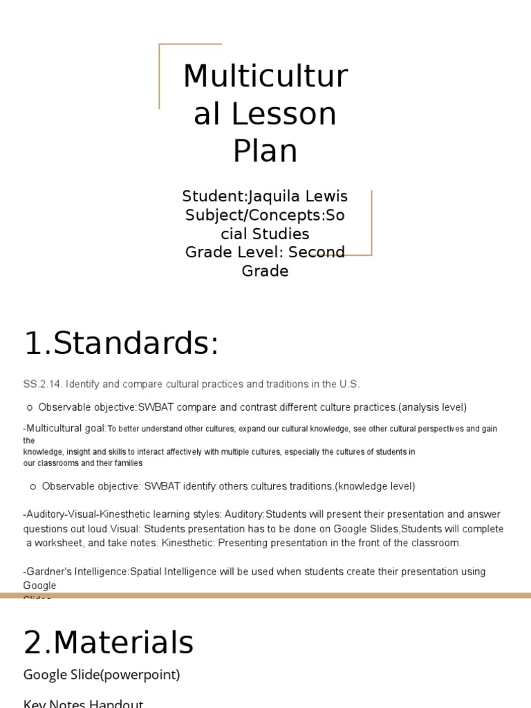 Multicultural Lesson Plan | PDF | Learning Styles | Teachers
