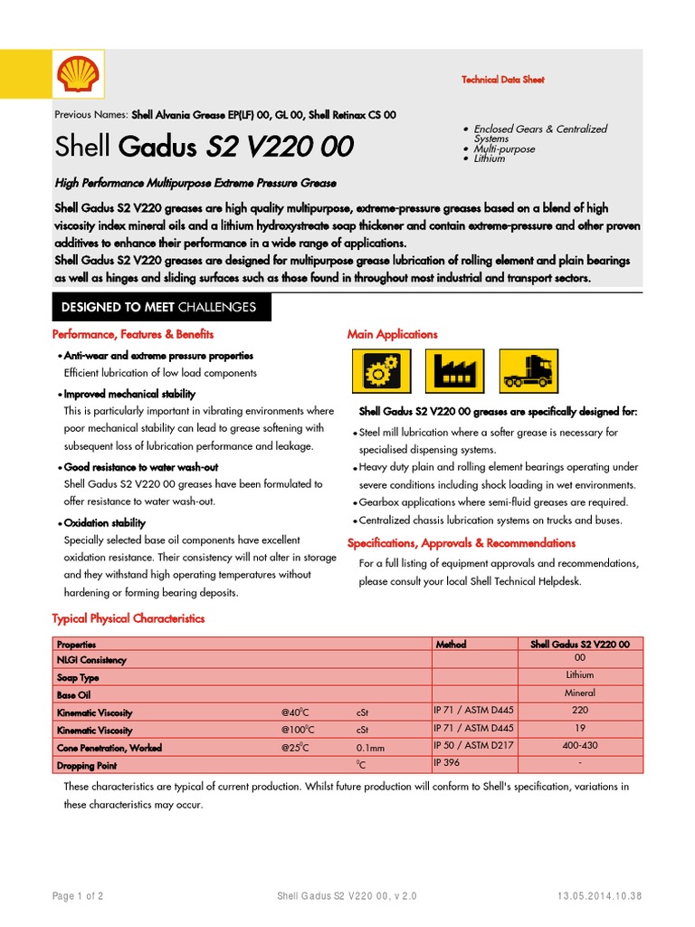 Shell Gadus S2 V220 00 TDS | PDF | Bearing (Mechanical) | Mechanical ...