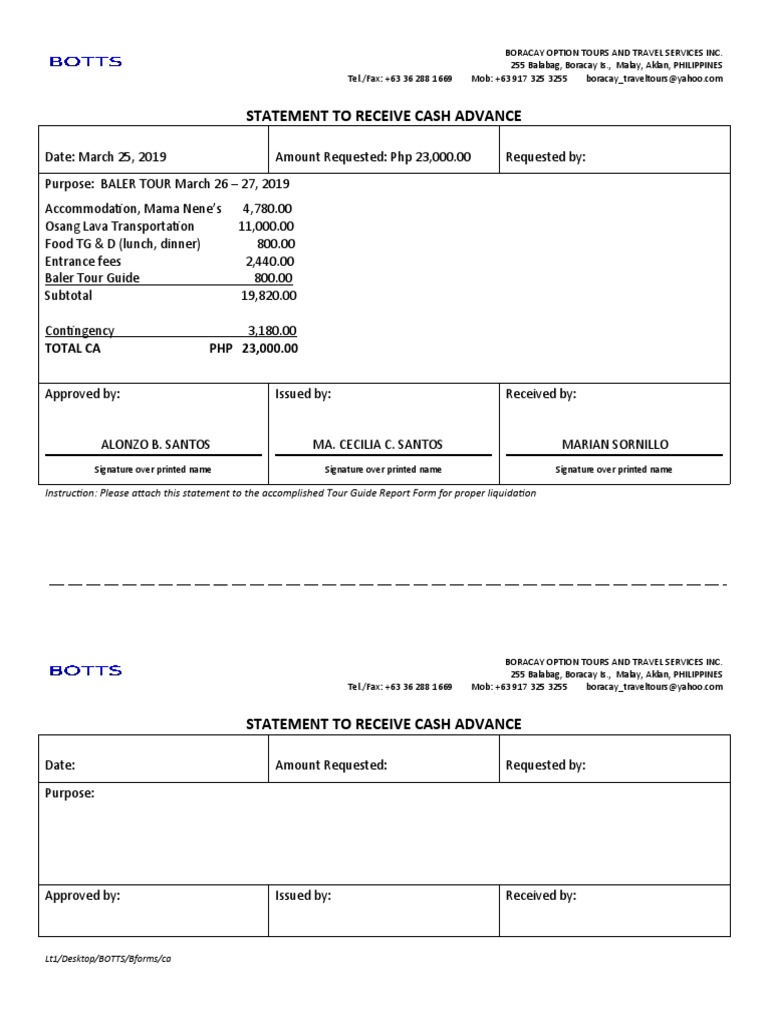 Cash Advance Form | PDF