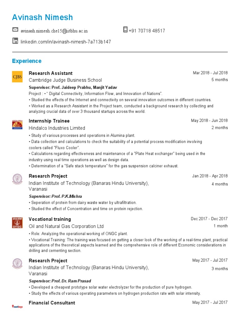 Avinash Nimesh CV | Download Free PDF | Nature