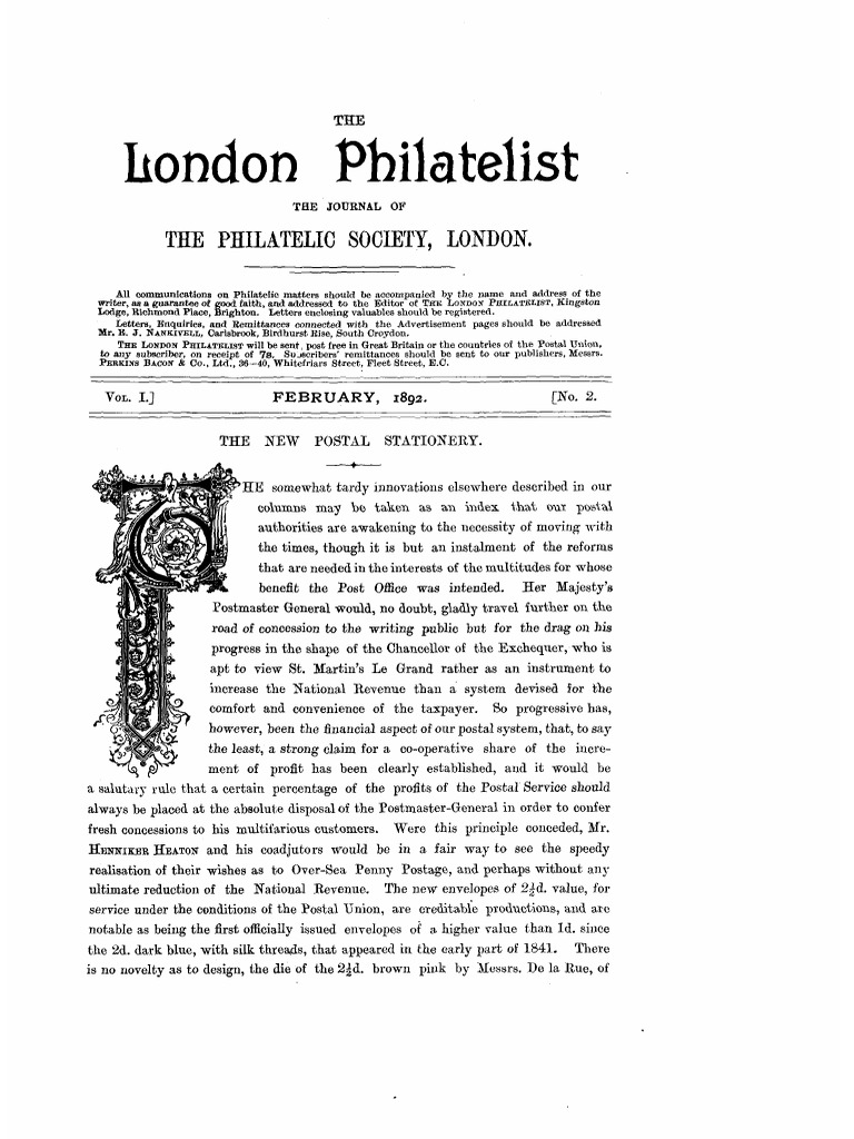 The London Philatelist Discusses New Postal Stationery and Provides ...