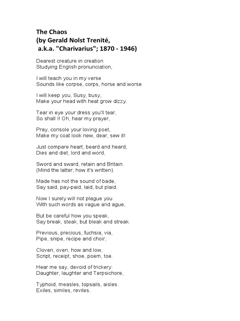 The Chaos (By Gerald Nolst Trenité, A.K.A. "Charivarius" 1870 - 1946 ...