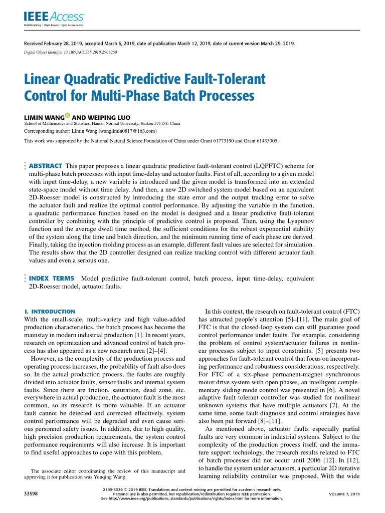 Linear Quadratic Predictive Fault-Tolerant Control For Multi-Phase Batch Processes | PDF ...