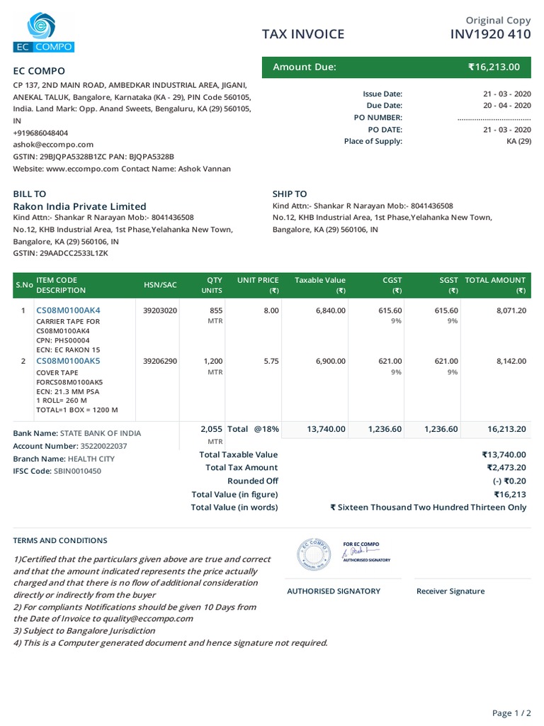 Tax Invoice INV1920 410: Ec Compo | PDF | Government Finances | Government