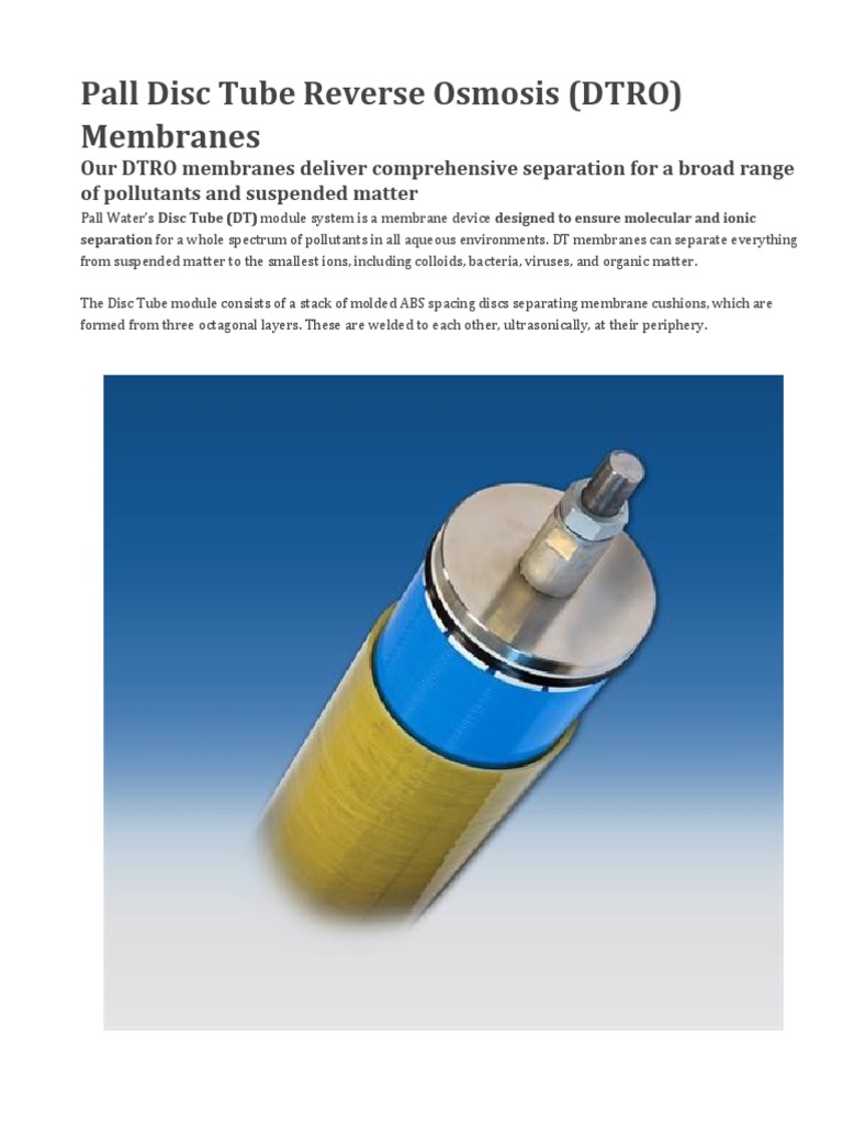 Disc Tube Reverse Osmosis | PDF | Membrane | Unit Operations