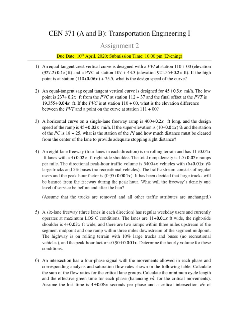 CEN 371 (A and B) : Transportation Engineering I: Assignment 2 ...