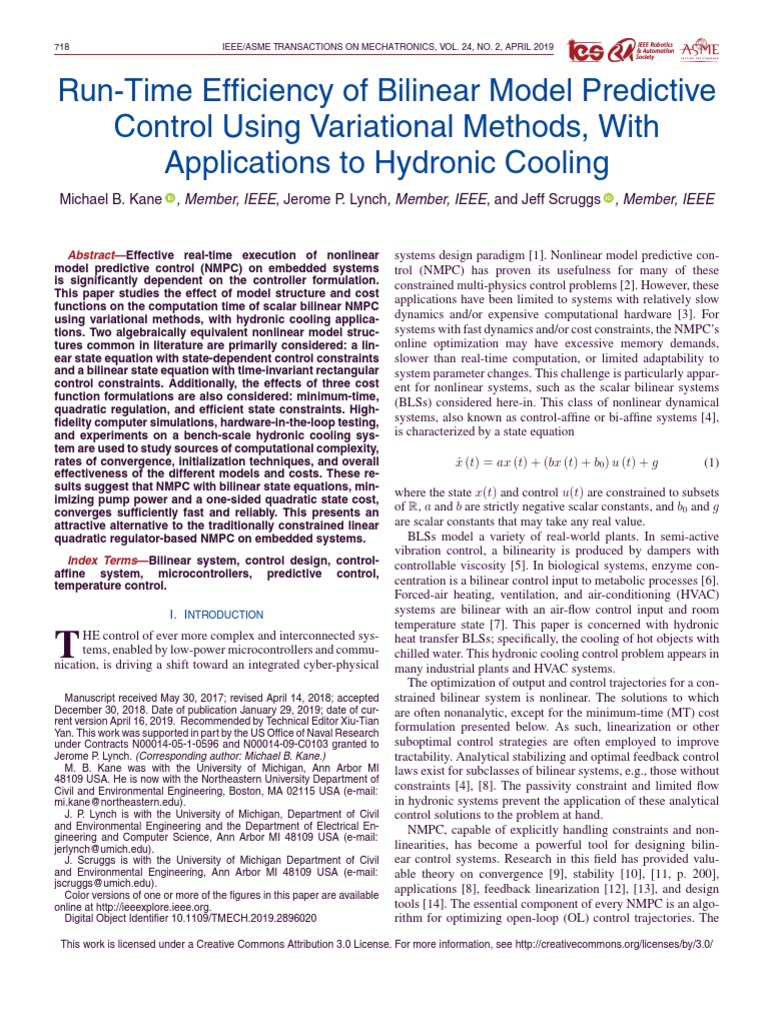 Run-Time Efficiency of Bilinear Model Predictive Control Using Variational Methods, With ...