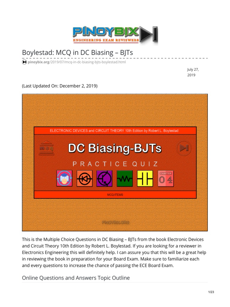 Boylestad MCQ in DC Biasing BJTs | PDF | Bipolar Junction Transistor ...