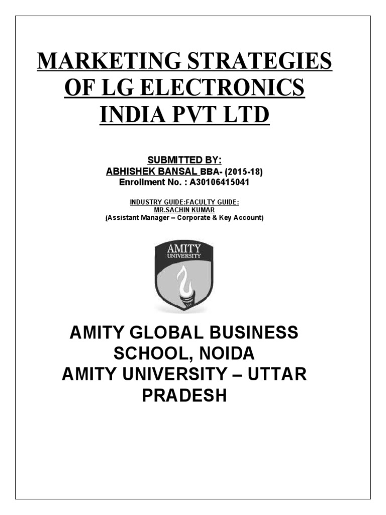 MARKETING STRATEGIES OF LG ELECTRONICS INDIA PVT LTD 2018 Marketing ...