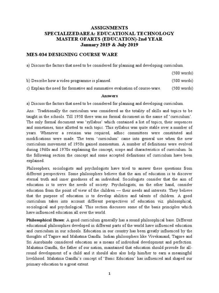 Assignments Specializedarea: Educational Technology Master Ofarts ...