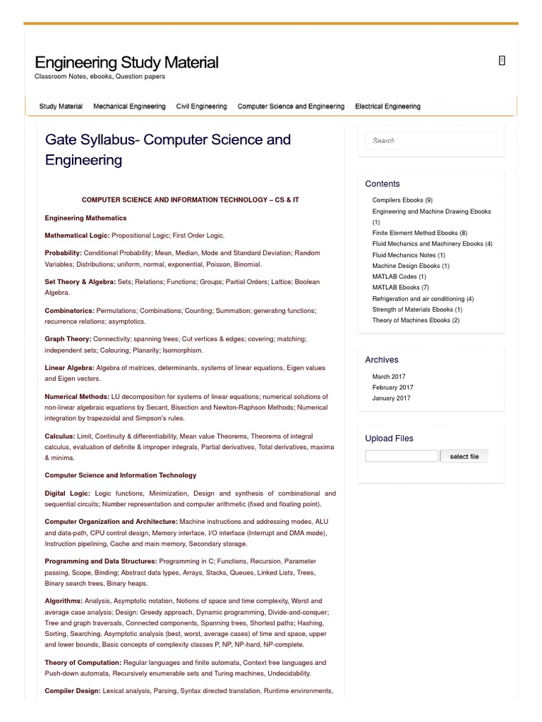 Gate Syllabus - Computer Science and Engineering | PDF | Computational ...