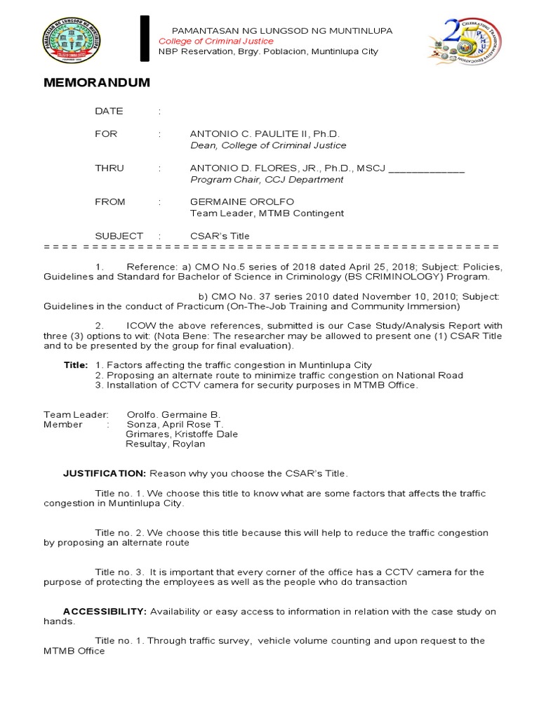 Memorandum: Dean, College of Criminal Justice | PDF | Government ...