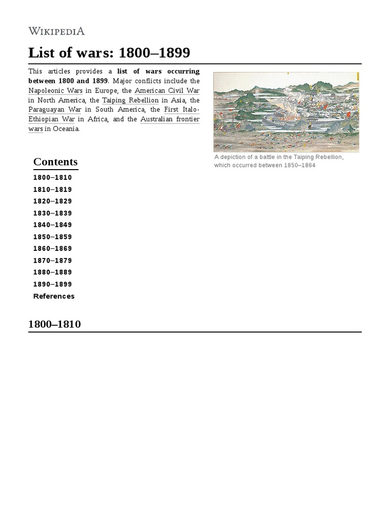 List of Wars: 1800-1899: Between 1800 and 1899. Major Conflicts Include ...