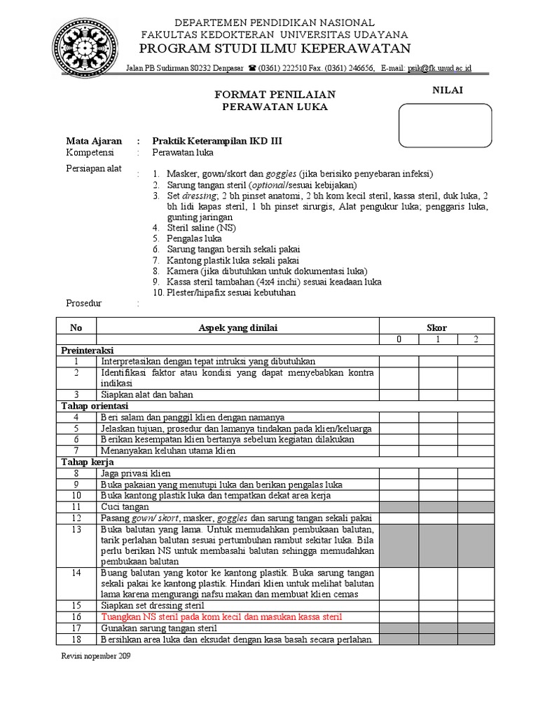Format Penilaian Perawatan Luka | PDF
