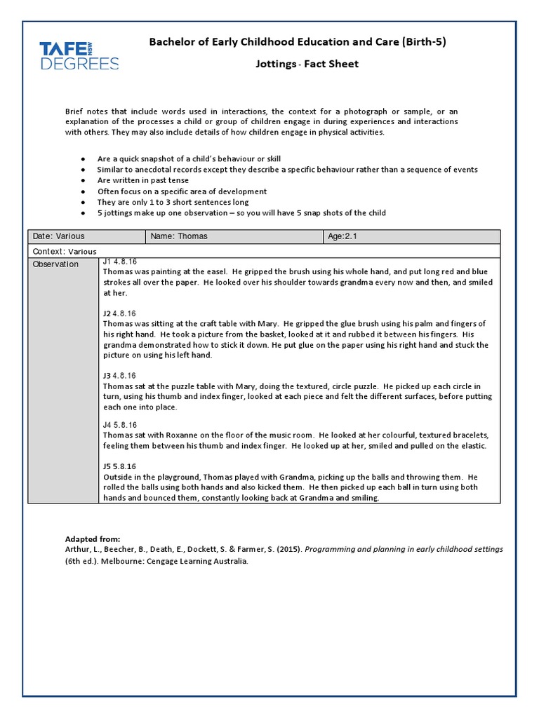 Fact Sheet - Example of A Jotting Obersvation | PDF