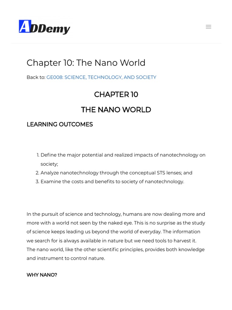 Chapter 10 The Nano World | PDF | Nanotechnology | Physical Sciences