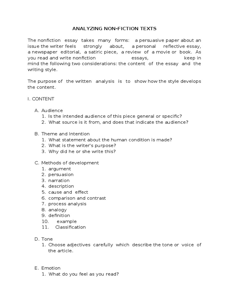 Analyzing Non-Fiction Texts | PDF | Creative Nonfiction | Sentence ...