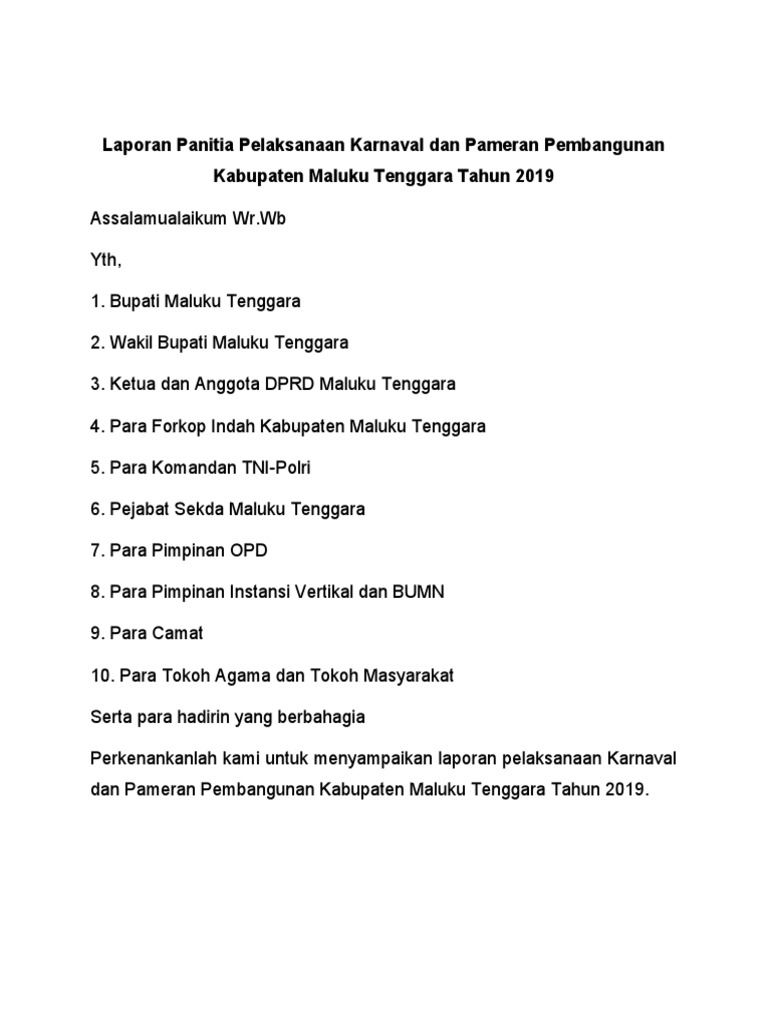 Laporan Panitia Pelaksanaan Karnaval Dan Pameran Pembangunan Kabupaten Maluku Tenggara Tahun ...