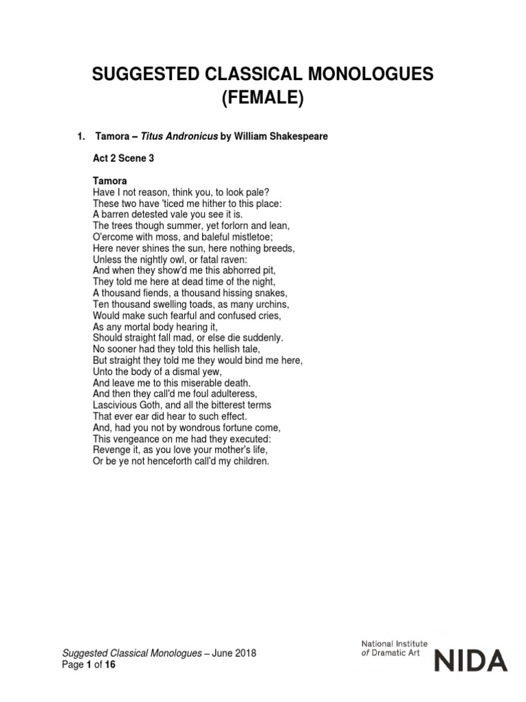 Suggested Classical Monologues 2018 PDF | PDF | Thou