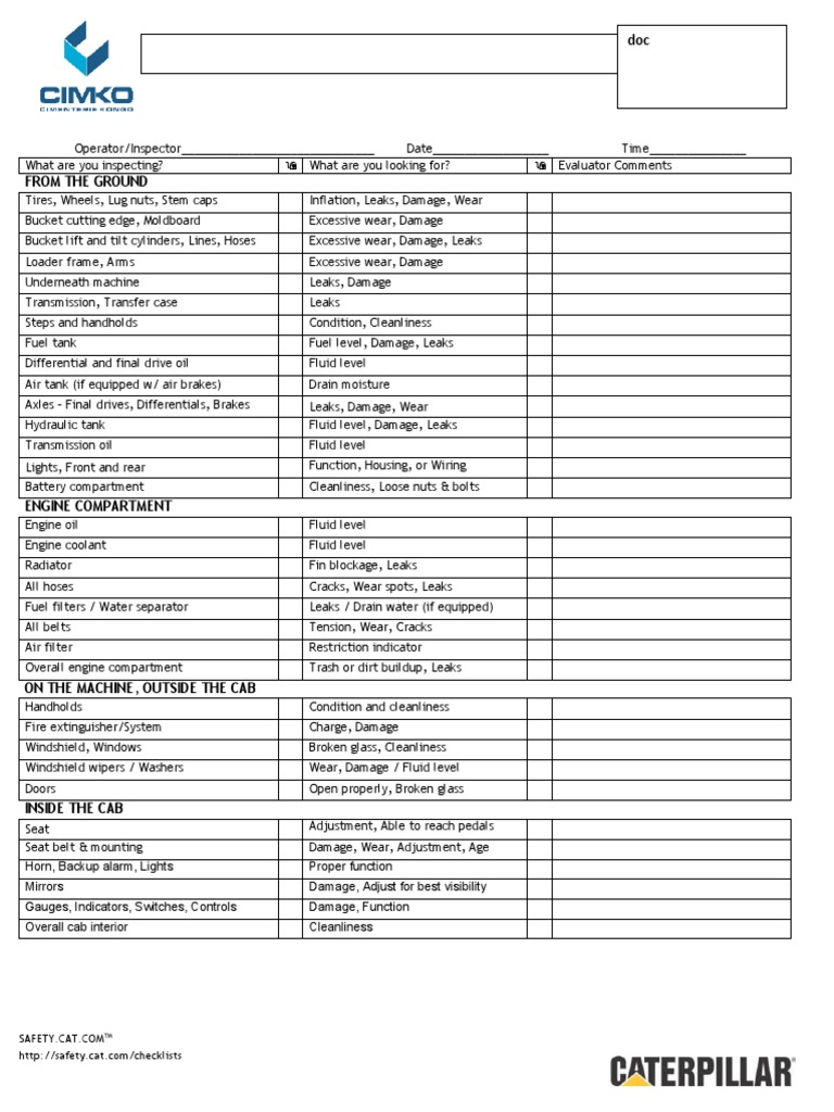 Safety & Maintenance Checklist-Wheel Loaders | PDF | Loader (Equipment ...