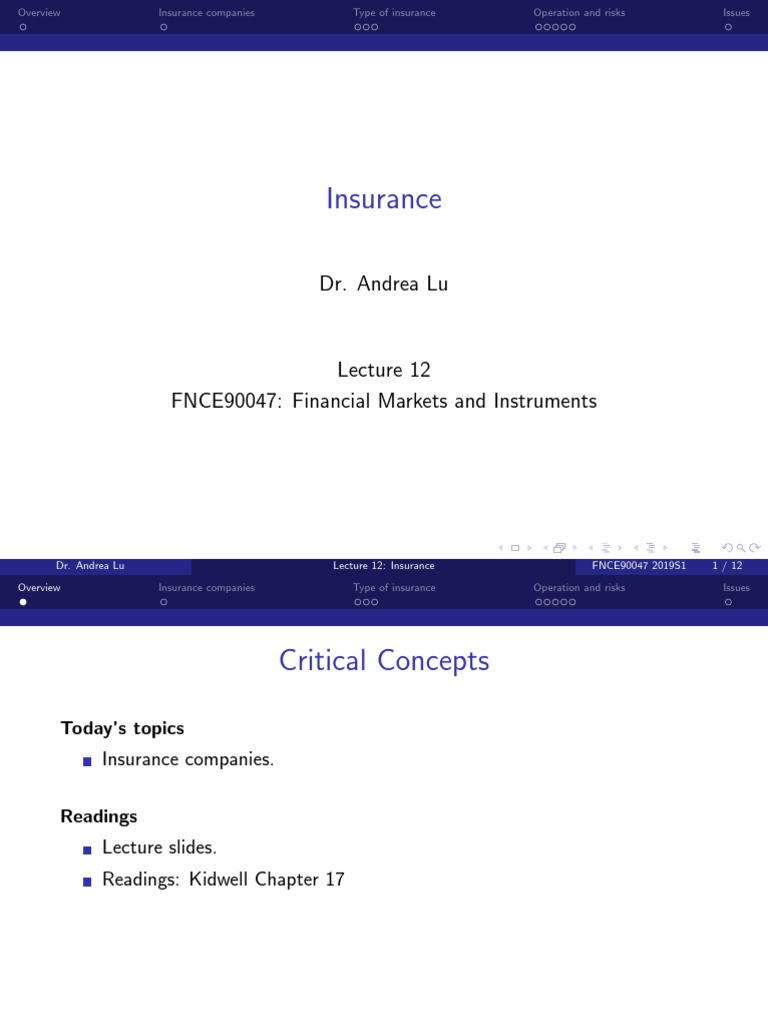 Insurance: Dr. Andrea Lu | PDF | Life Insurance | Insurance
