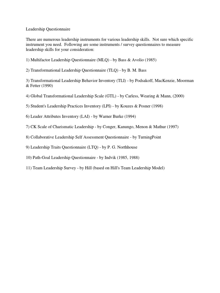 List of Leadership Questionnaires | PDF