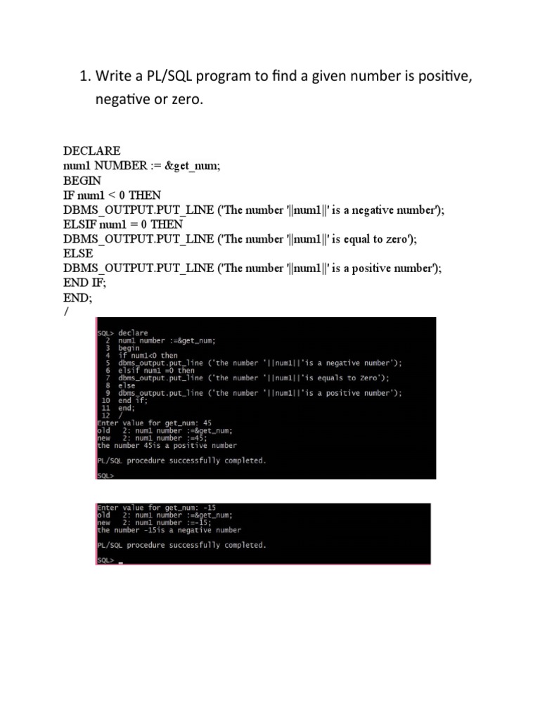Write A PL/SQL Program To Find A Given Number Is Positive, Negative or ...