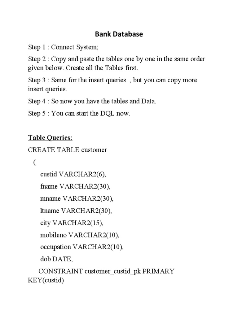 Bank Database: Table Queries | PDF | Relational Database | Software Design
