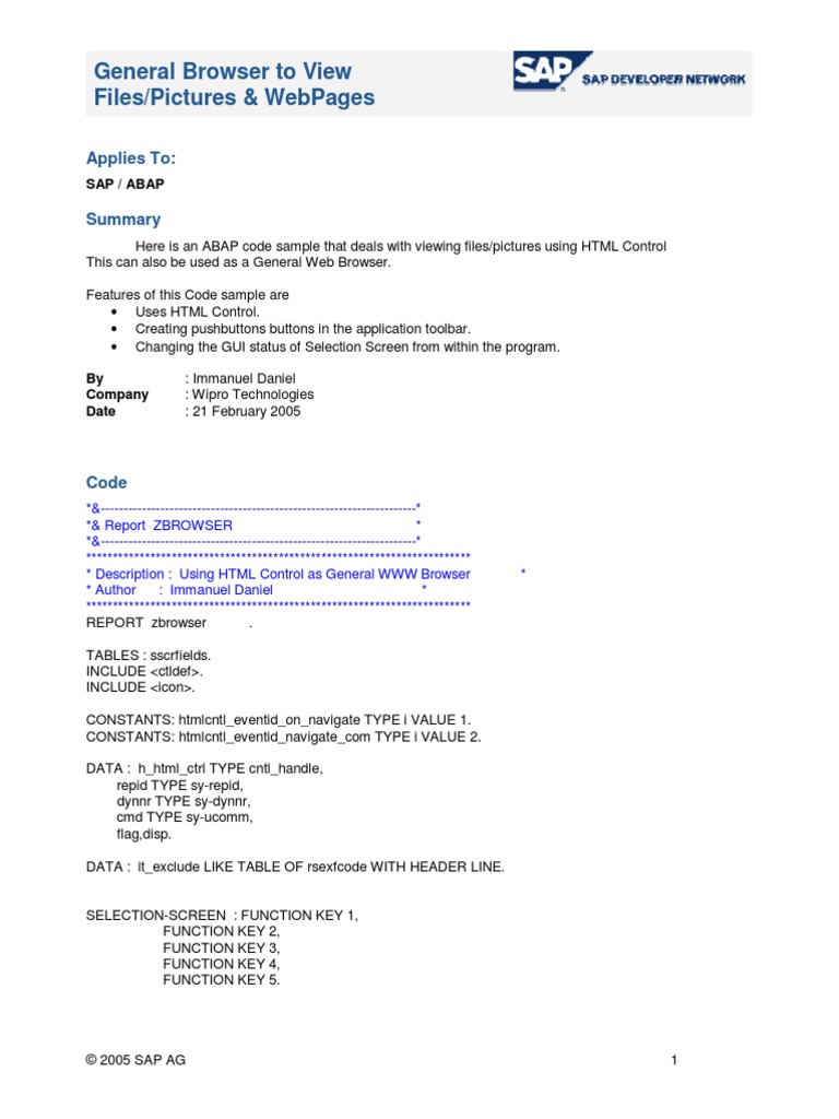ABAP Code Sample For General Browser Using ABAP | PDF | Web Page ...