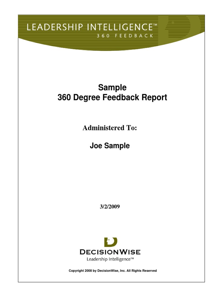 Sample 360 Degree Feedback Report Administered To Joe Sample Pdf