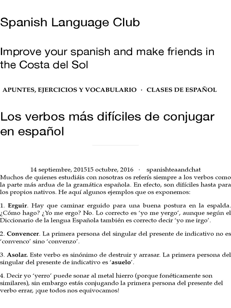 Los Verbos Más Difíciles de Conjugar en Español - Spanish Language Club ...