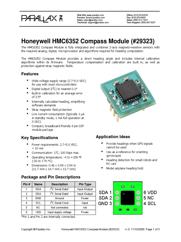 Honeywell HMC6352 Compass Module (#29323) : Features | PDF | Compass ...