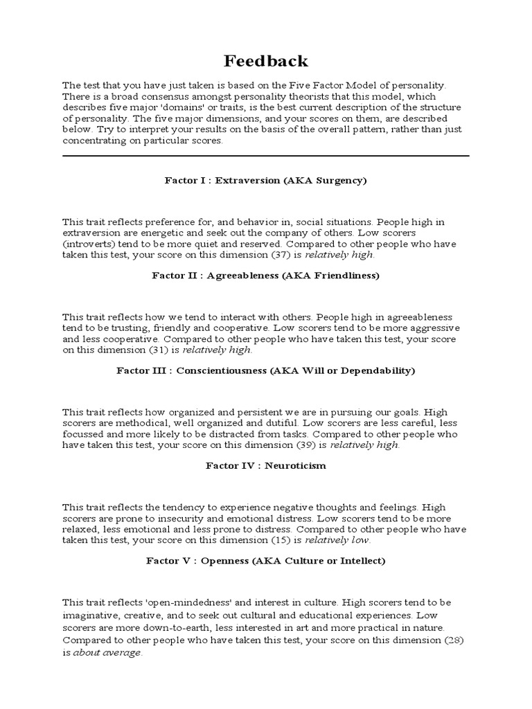 Big Five Personality Test | PDF
