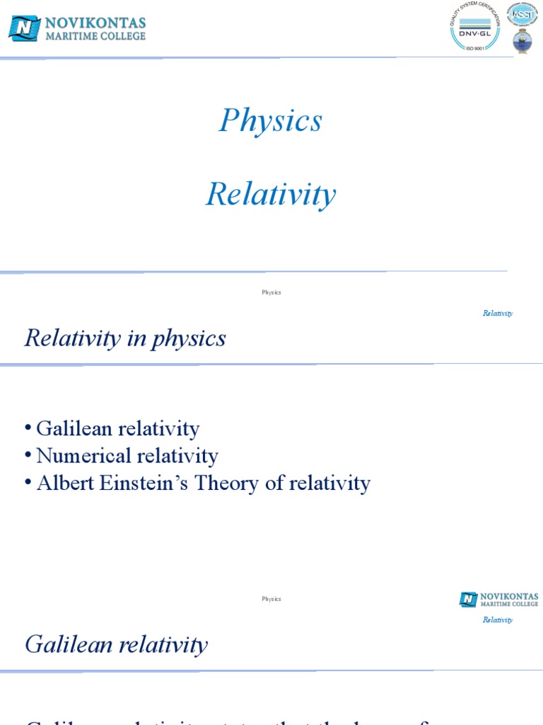 An Overview of Relativity Theories in Physics: Galilean Relativity ...