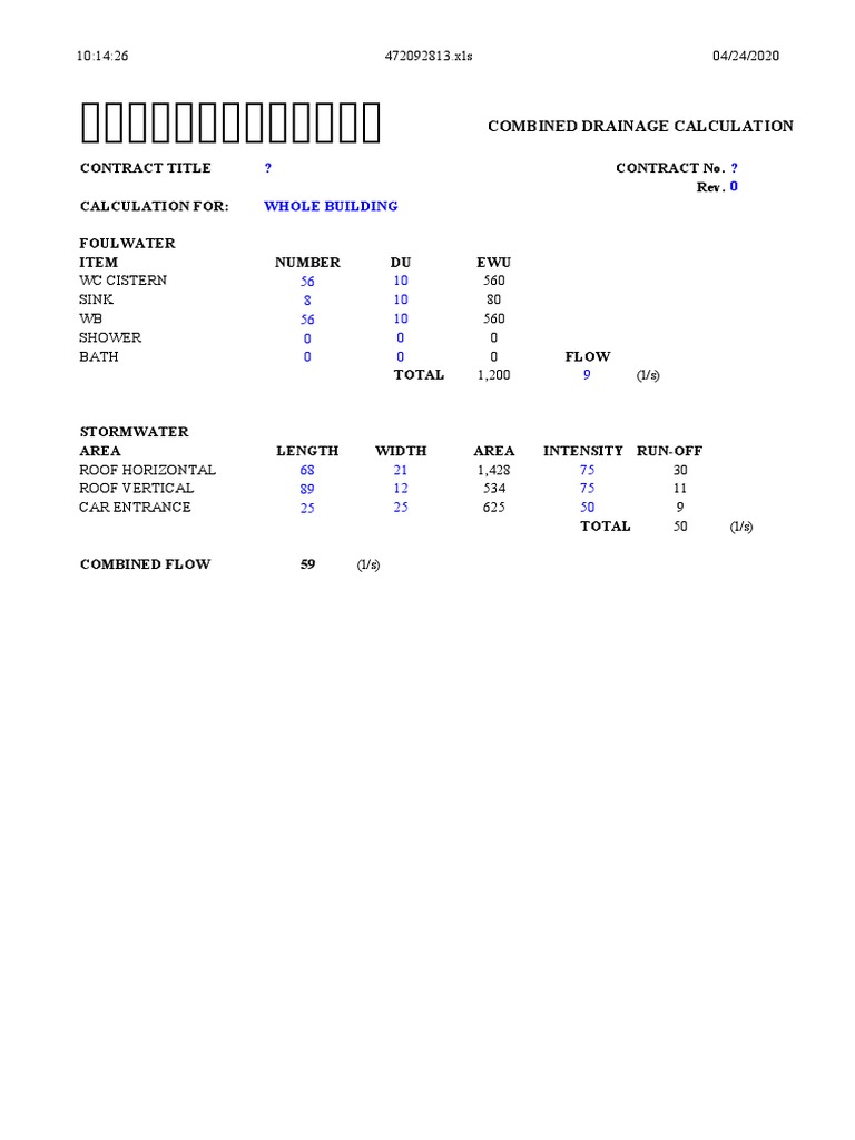 Combined Drainage Calculation for Whole Building Project with 59 Liters ...
