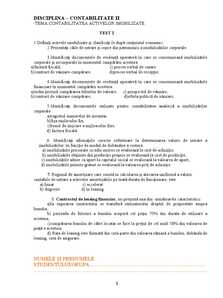 Test Contabilitate | PDF