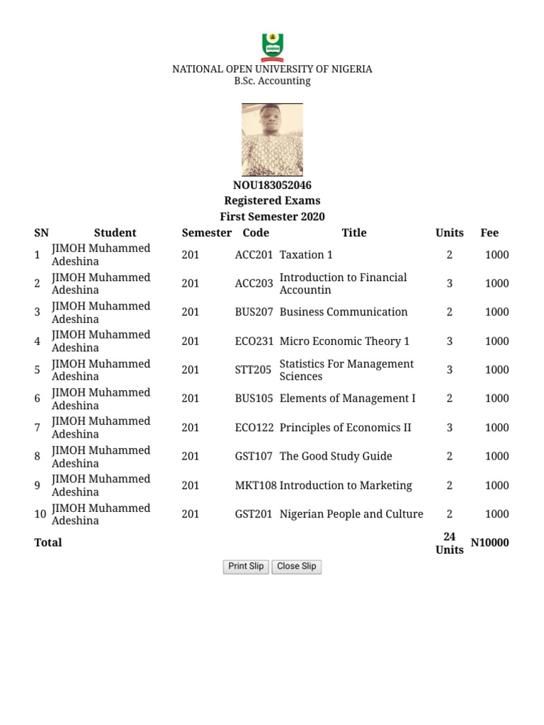 Course Slip For Accounting | PDF | Finance & Money Management