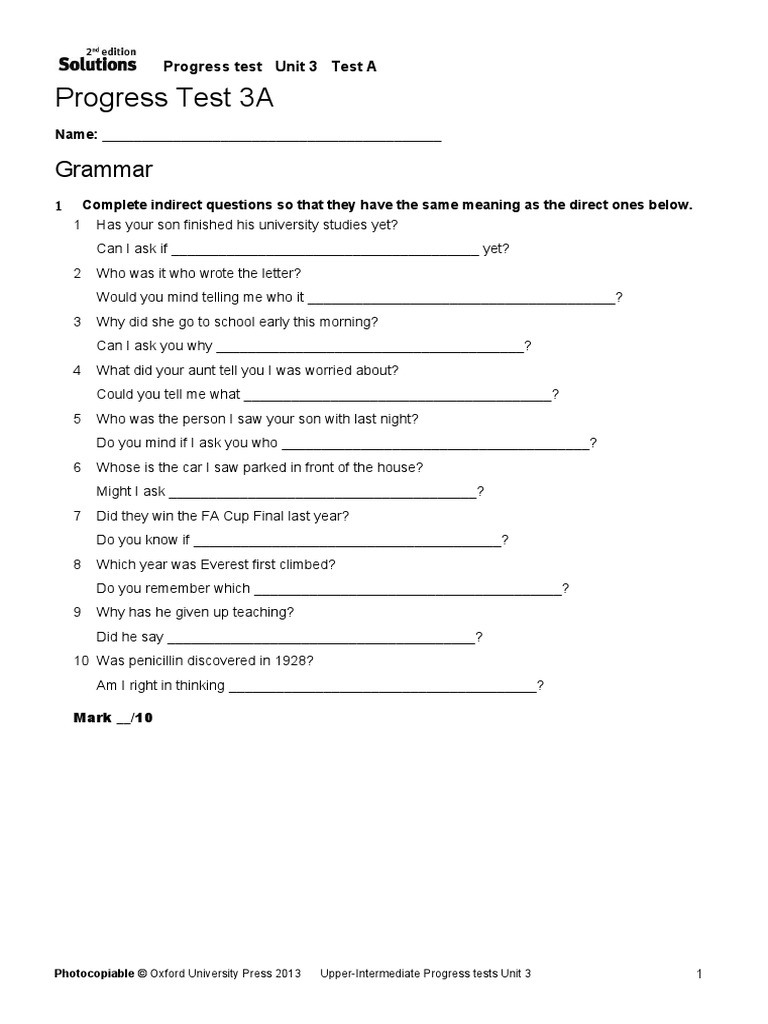Progress Test 3A: Grammar | PDF