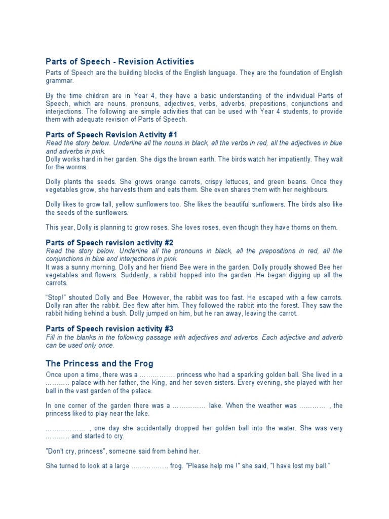 Parts of Speech Activities | PDF | Part Of Speech | Linguistics