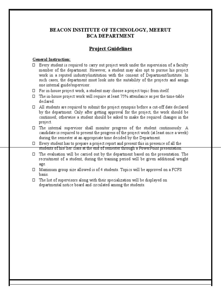 Beacon Institute of Technology, Meerut Bca Department: Project Guidelines | PDF | Software ...
